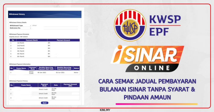 Cara Semak Jadual Pembayaran Bulanan iSinar Tanpa Syarat & Pindaan Amaun