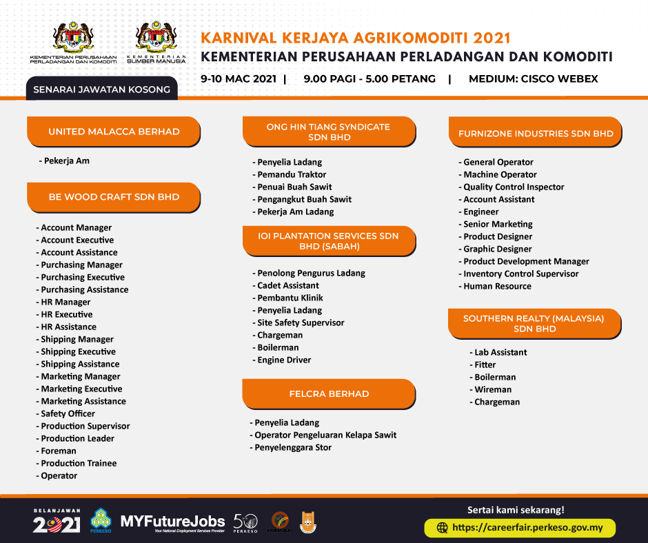 Karnival Kerjaya Agrikomoditi 2021, MyFutureJobs PERKESO. Lebih 500 Kekosongan Jawatan Menanti Anda
